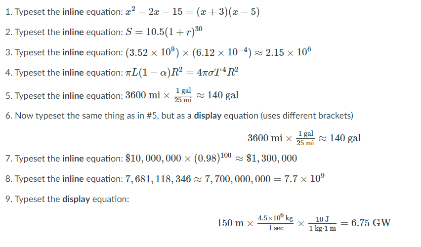 Solved Typesetting math using MathJax Type each equation | Chegg.com