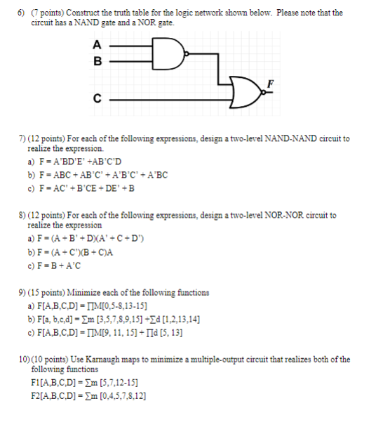 Solved 6) (7 points) Construct the truth table for the logic | Chegg.com