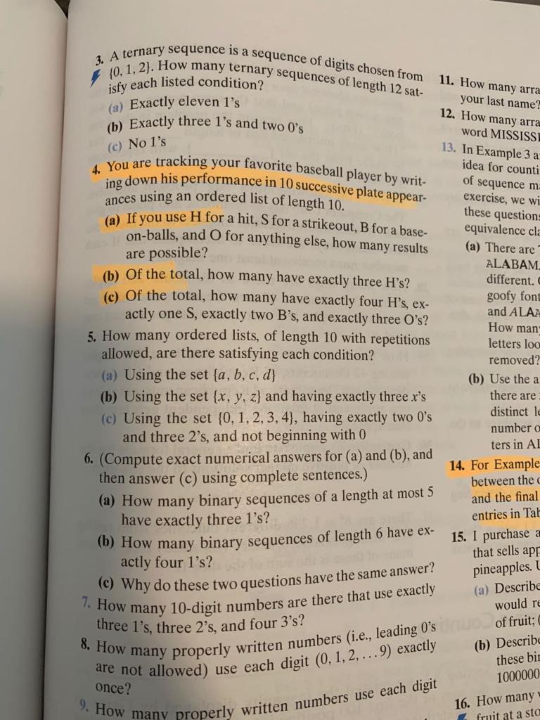 Solved (c) No 1's 11. How many arra your last name! 12. How | Chegg.com