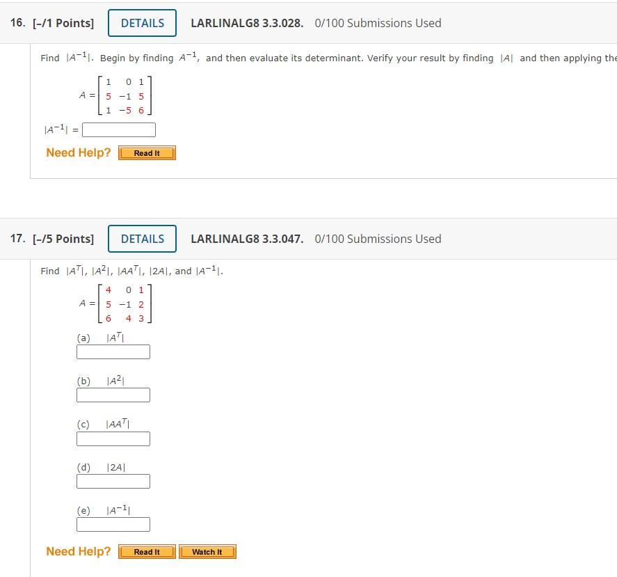 Solved 16. [-/1 Points] DETAILS LARLINALG8 3.3.028. 0/100 | Chegg.com