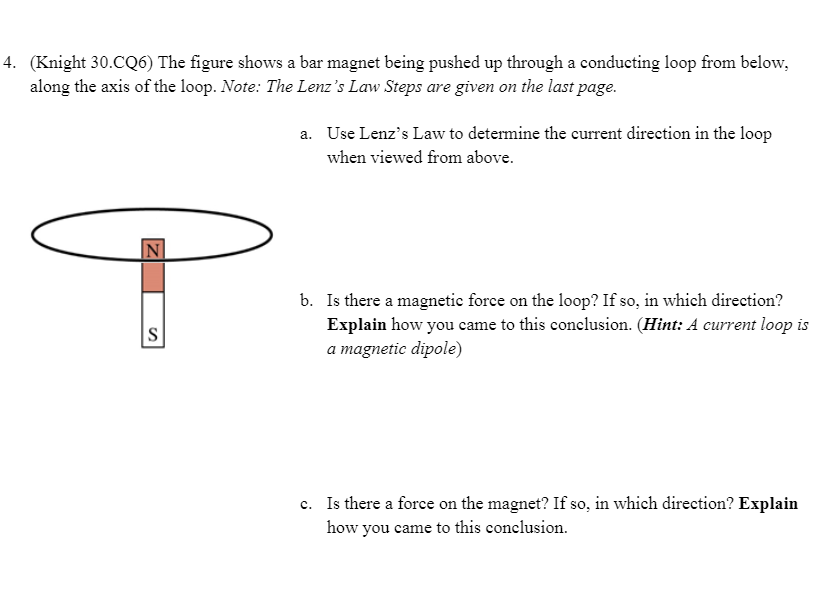 Solved 4. (Knight 30.CQ6) The figure shows a bar magnet | Chegg.com