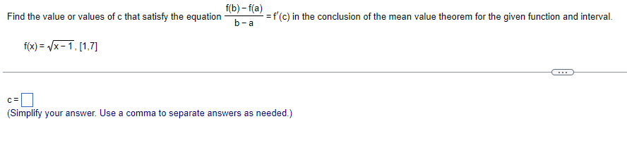 Solved Find the value or values of c that satisfy the | Chegg.com