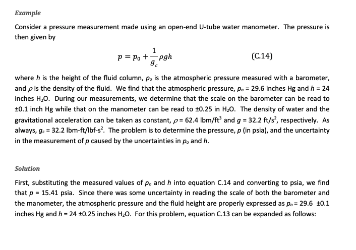 Solved Example Consider a pressure measurement made using an | Chegg.com