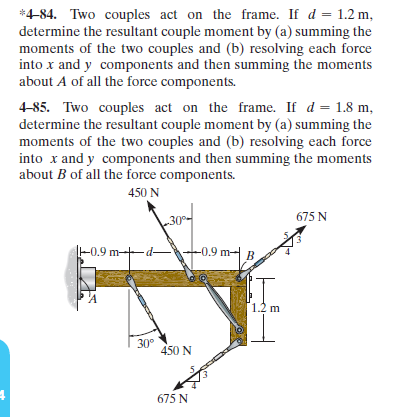 Solved *4-84. Two couples act on the frame. If d=1.2 m, | Chegg.com
