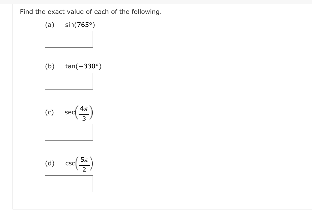 Solved Find the exact value of each of the following. (a) | Chegg.com