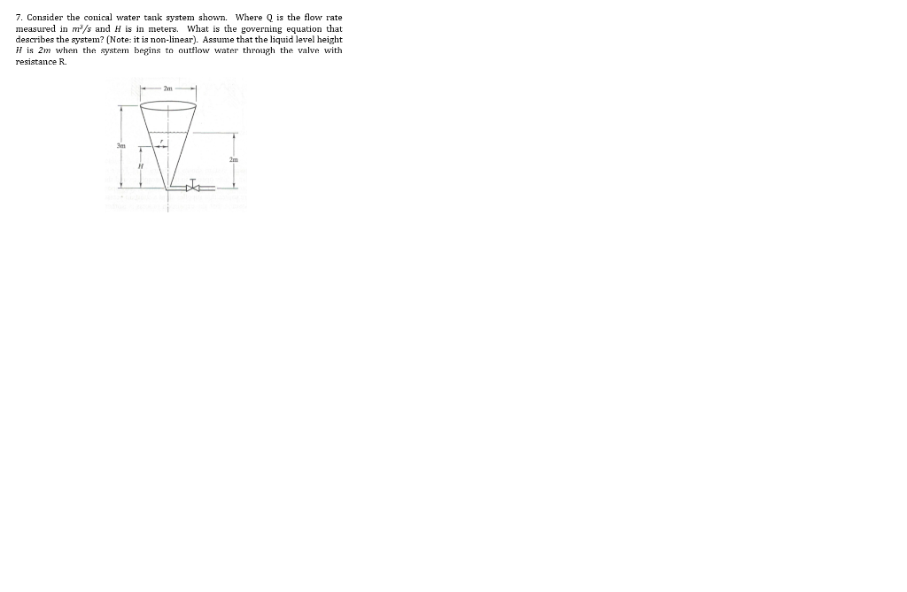 Solved 7. Consider the conical water tank system shown. | Chegg.com