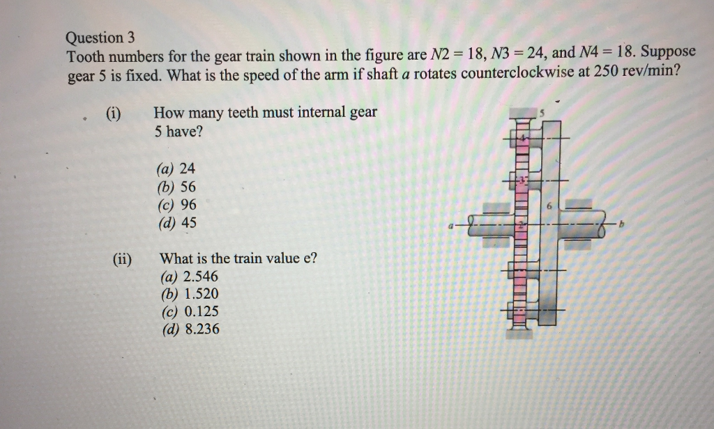 Solved Question 3 Tooth numbers for the gear train shown in | Chegg.com