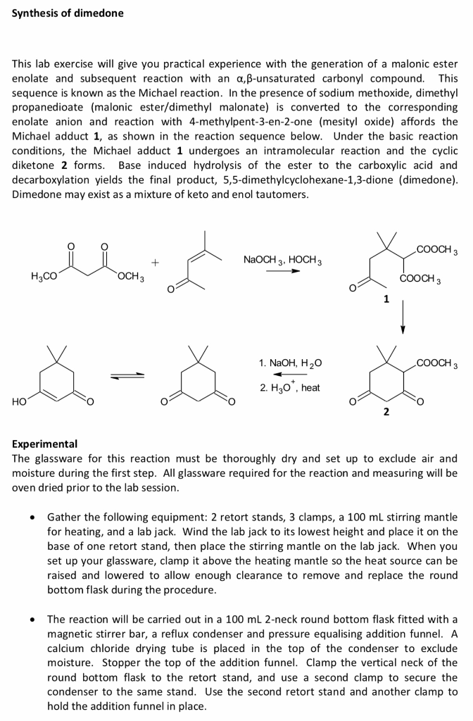 Solved Synthesis of dimedone This lab exercise will give you | Chegg.com