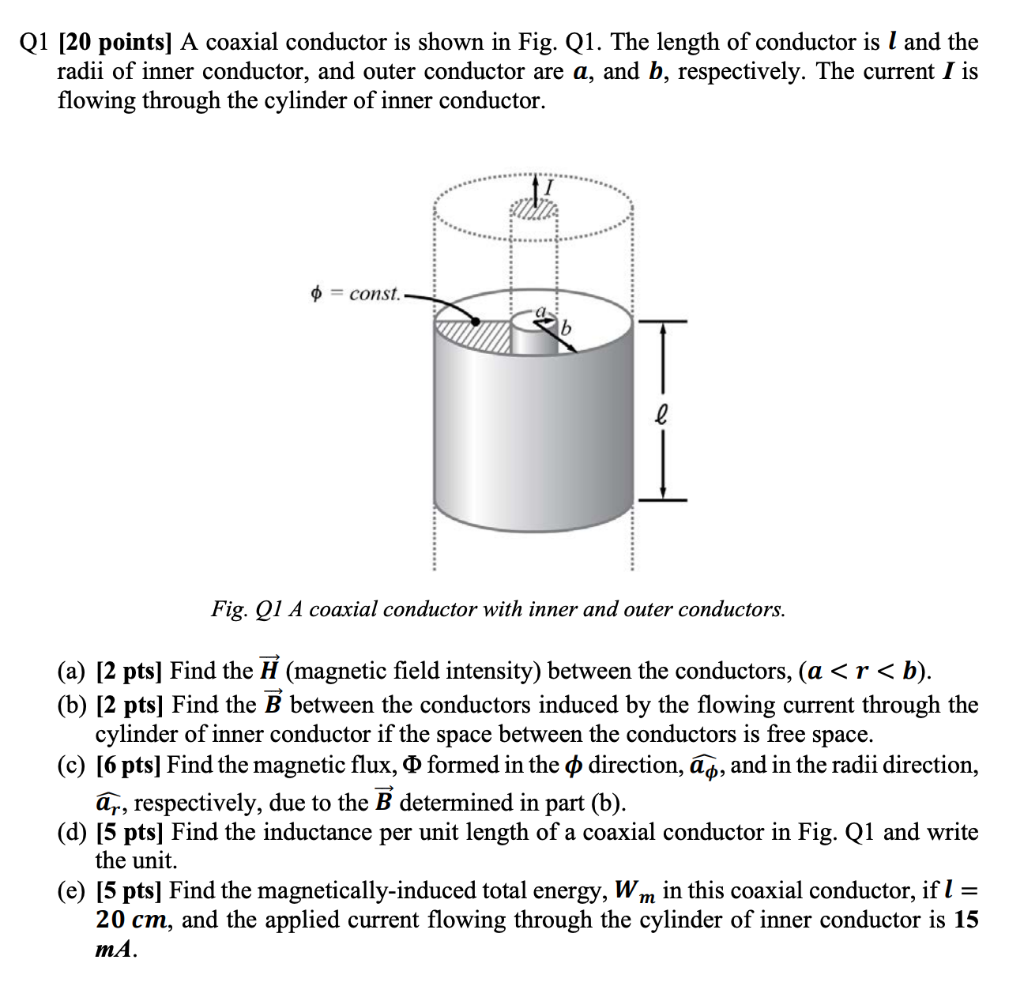 Solved Q1 [20 points] A coaxial conductor is shown in Fig. | Chegg.com