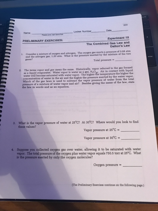 Solved 203 Locker Numbere Name PRELIMINARY EXERCISES: | Chegg.com