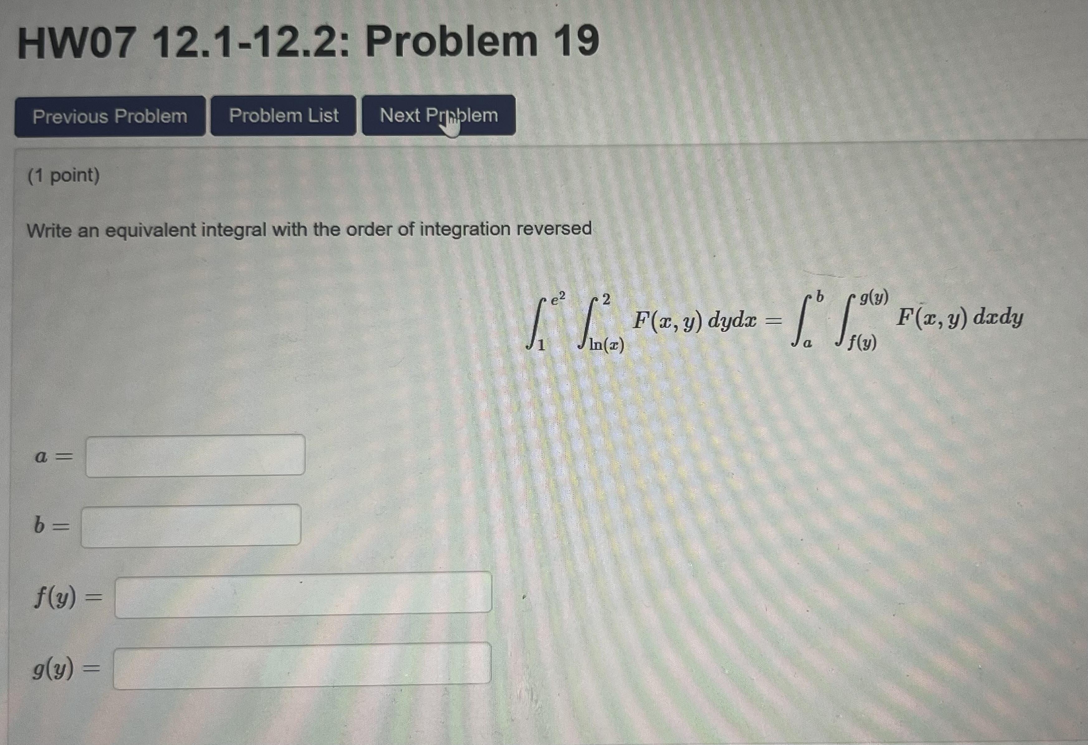 Solved Write an equivalent integral with the order of | Chegg.com