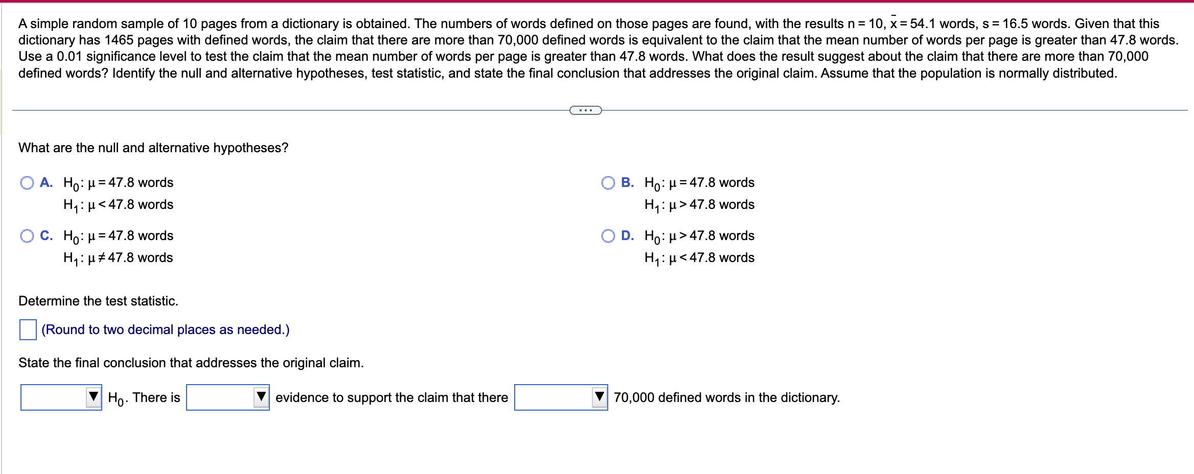 Solved A simple random sample of 10 pages from a dictionary | Chegg.com