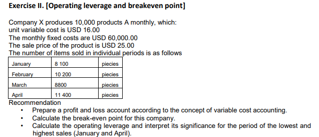 Solved Exercise I [Operating leverage] Calculate the | Chegg.com