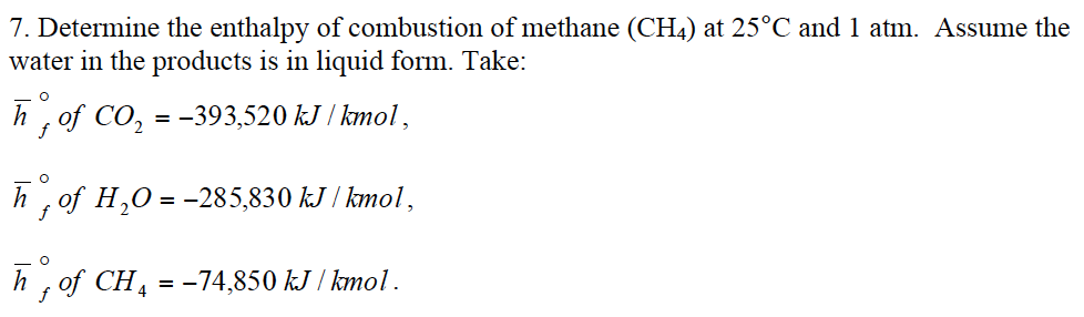 Solved 7. Determine the enthalpy of combustion of methane | Chegg.com