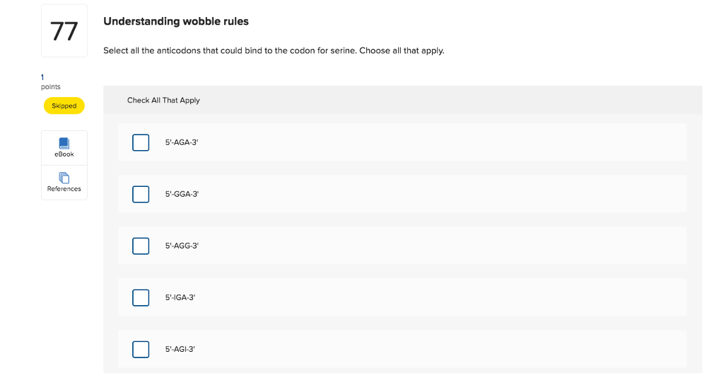 Solved Understanding Wobble Rules Select All The