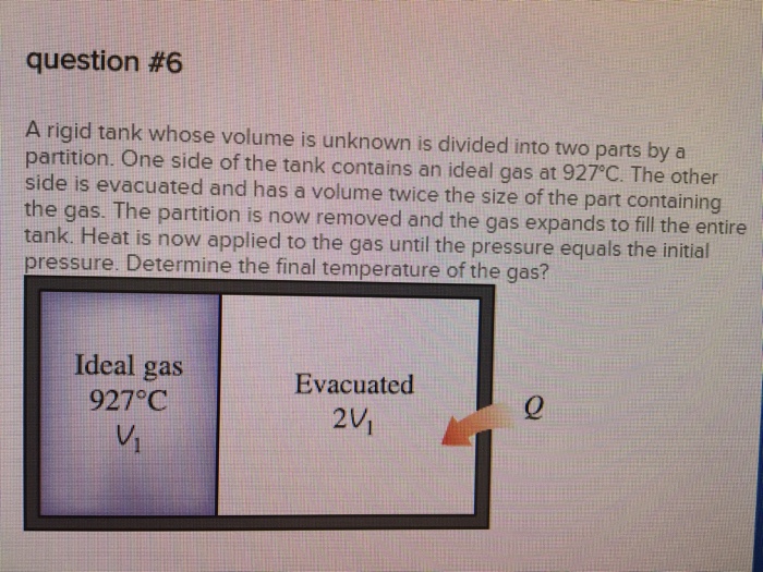 Solved question #6 A rigid tank whose volume is unknown is | Chegg.com