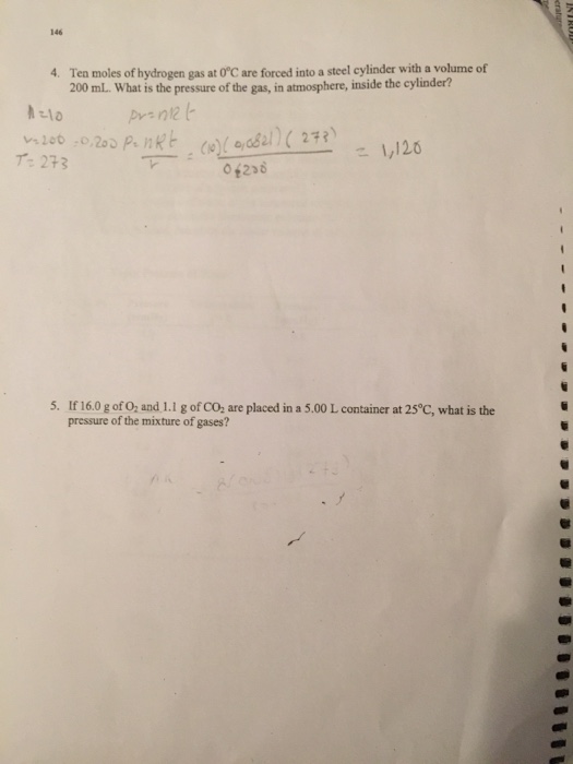 Solved 146 Ten moles of hydrogen gas at 0°C are forced into | Chegg.com