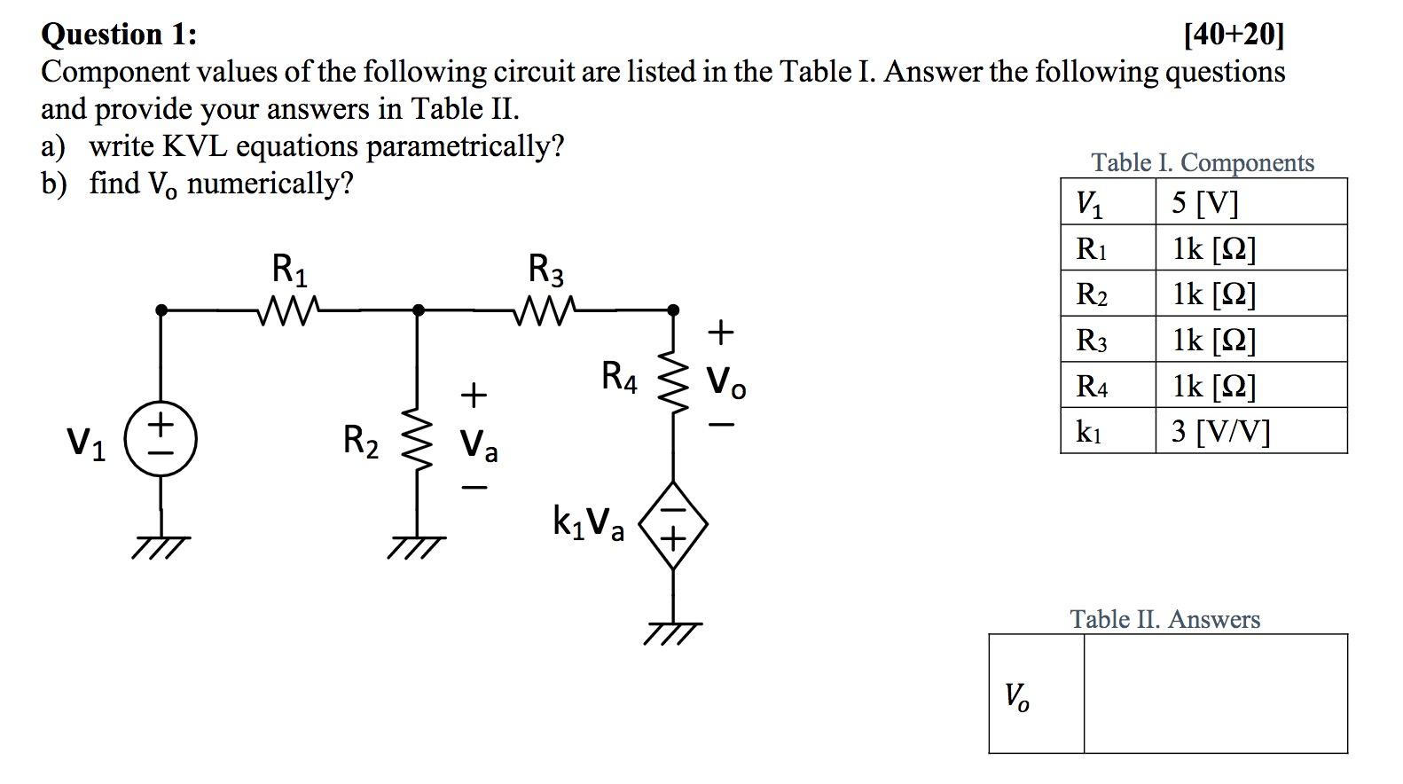 Solved Question 1: [40+20] Component values of the following | Chegg.com