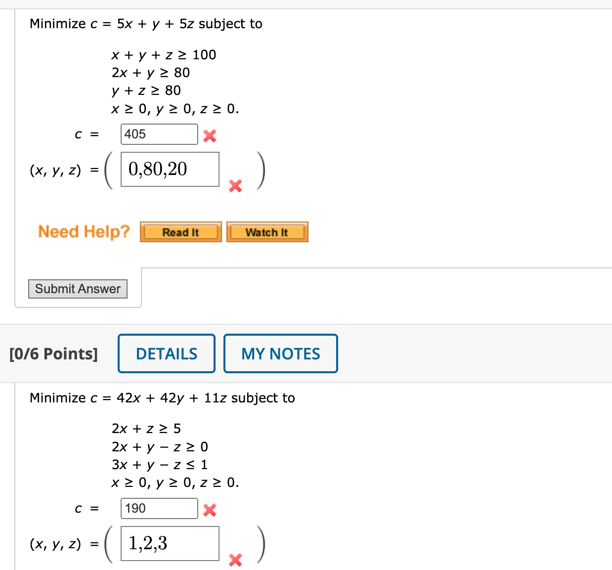 Solved Minimize c=5x+y+5z ﻿subject | Chegg.com