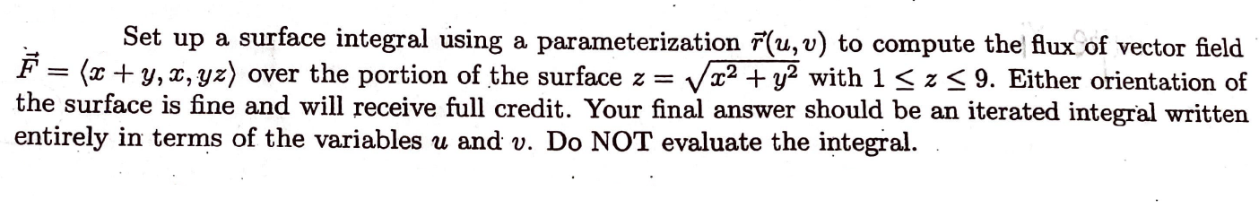 Solved Set Up A Surface Integral Using A Parameterization