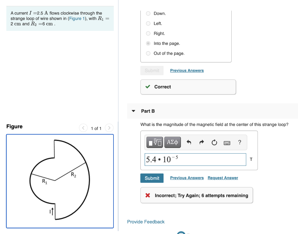 Solved Down. A current I =2.5 A flows clockwise through the | Chegg.com