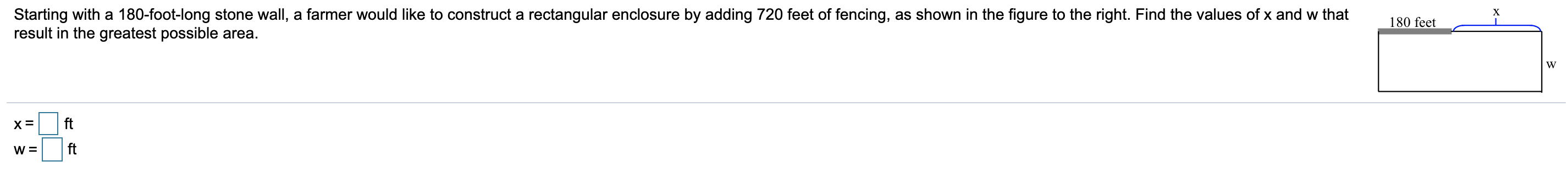 Solved X Starting with a 180-foot-long stone wall, a farmer | Chegg.com