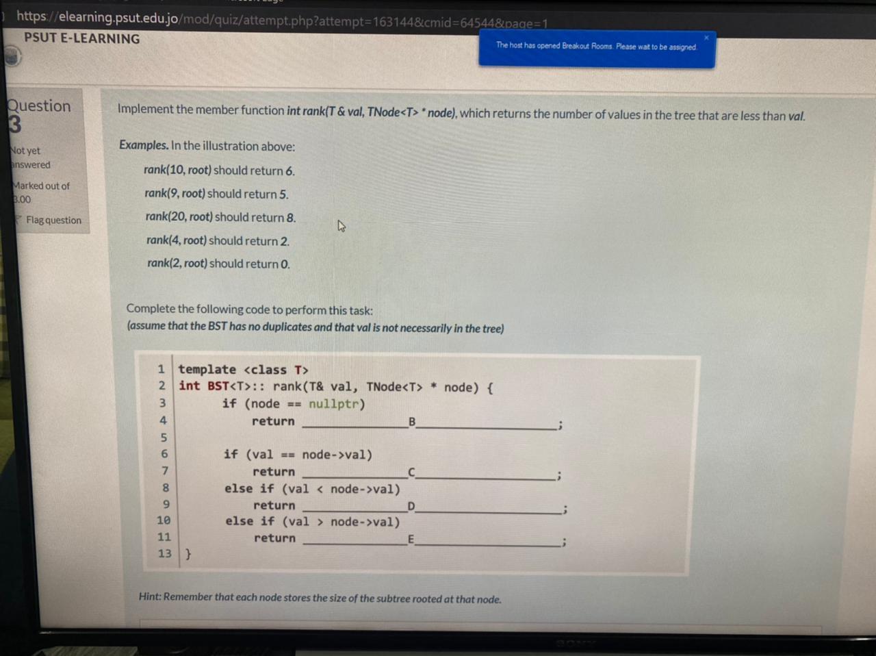 Solved Implement the member function int rank(T & val, TNode | Chegg.com Solved Implement the member function int rank(T & val, TNode | Chegg.com