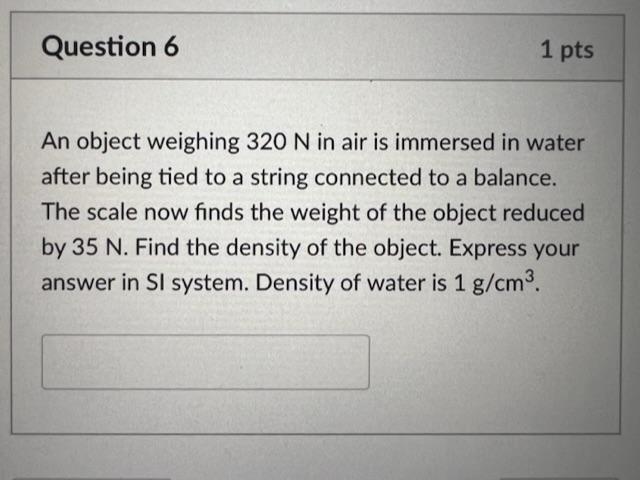 Solved An object weighing 320 N in air is immersed in water | Chegg.com