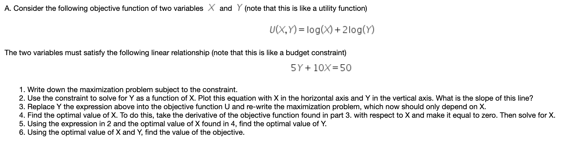 Solved A. Consider the following objective function of two | Chegg.com