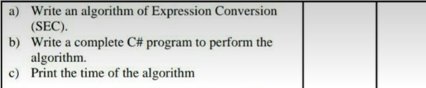 Solved a) Write an algorithm of Expression Conversion (SEC). | Chegg.com