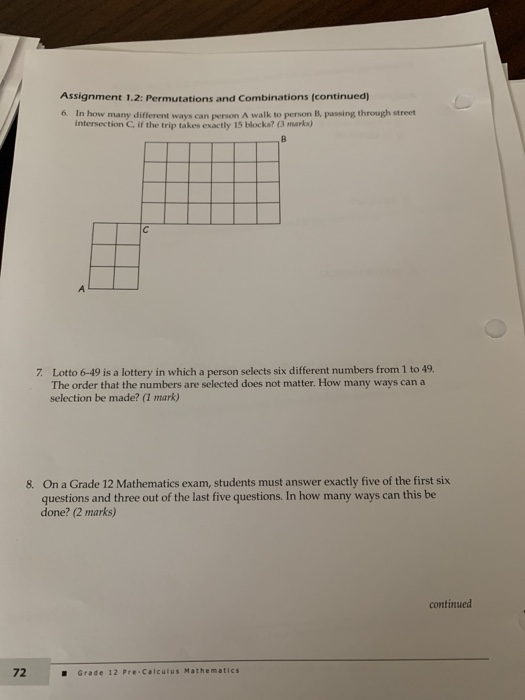 Assignment 1.2 Permutations and Combinations Total: | Chegg.com