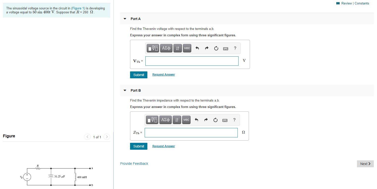 Solved in Review Constants The sinusoidal voltage source in | Chegg.com