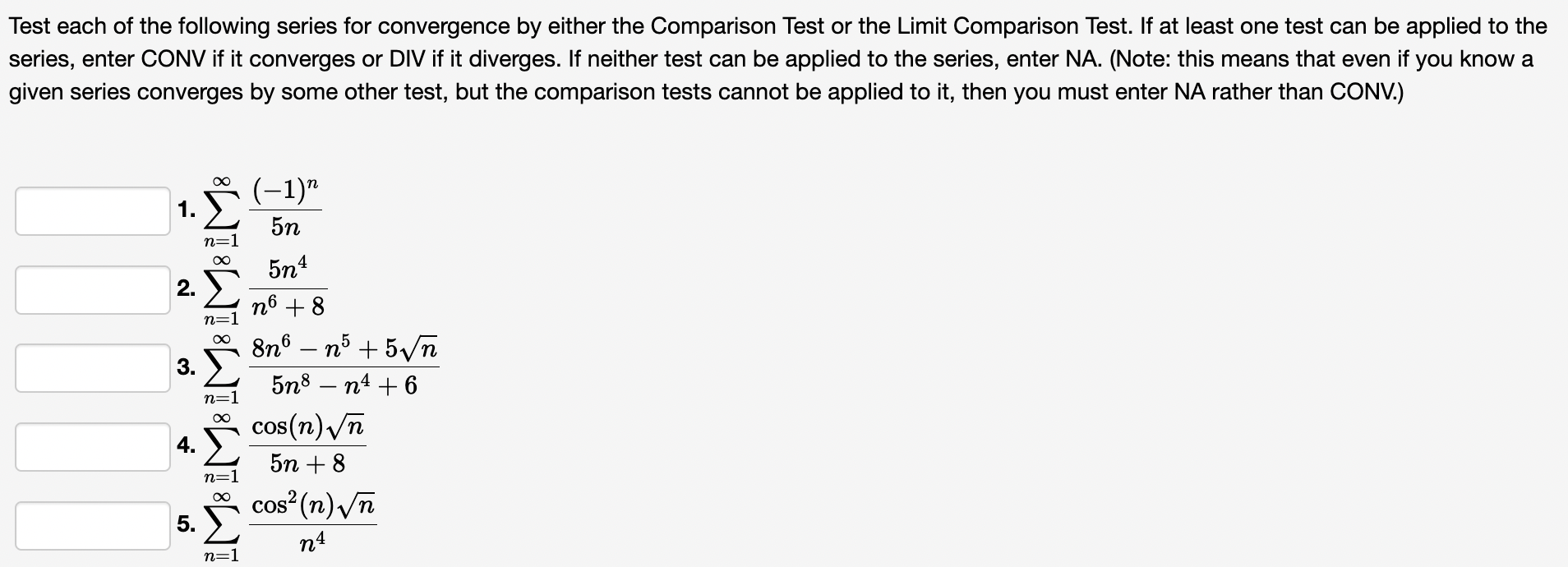 Solved Test each of the following series for convergence by | Chegg.com