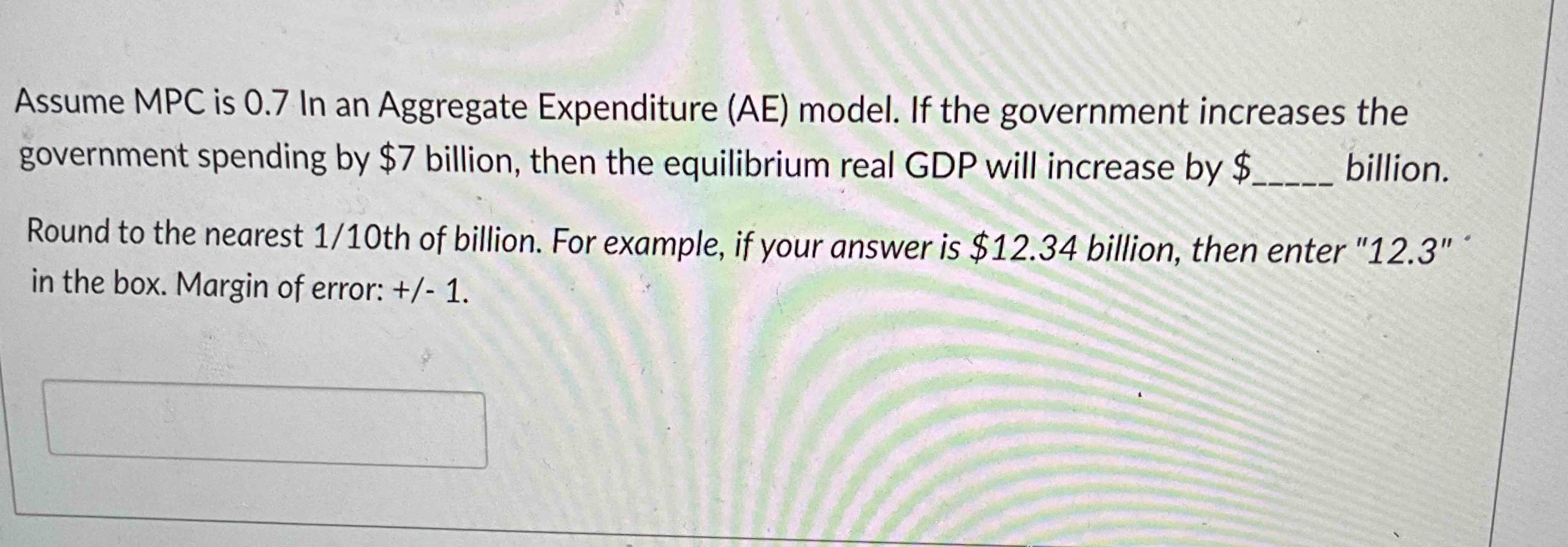 Solved Assume MPC is 0.7 ﻿In an Aggregate Expenditure (AE) | Chegg.com
