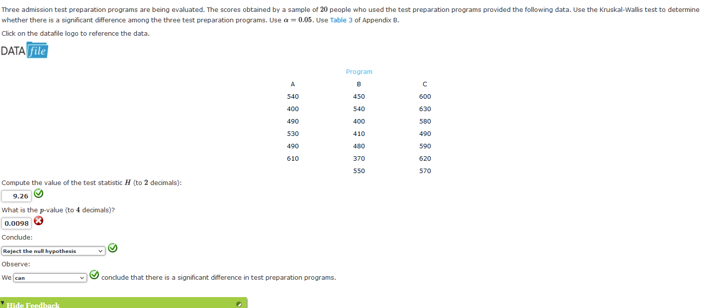 Solved whether there is a significant difference among the | Chegg.com