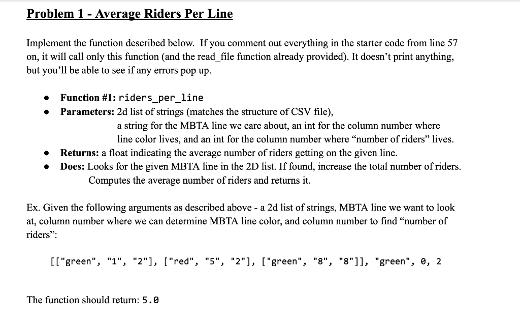 Solved Problem 1 - Average Riders Per Line (Plese using | Chegg.com
