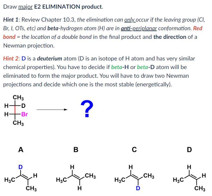 Solved Draw major E2 ELIMINATION product. Hint 1: Review | Chegg.com