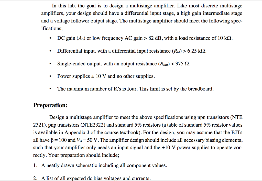 Solved In this lab, the goal is to design a multistage | Chegg.com