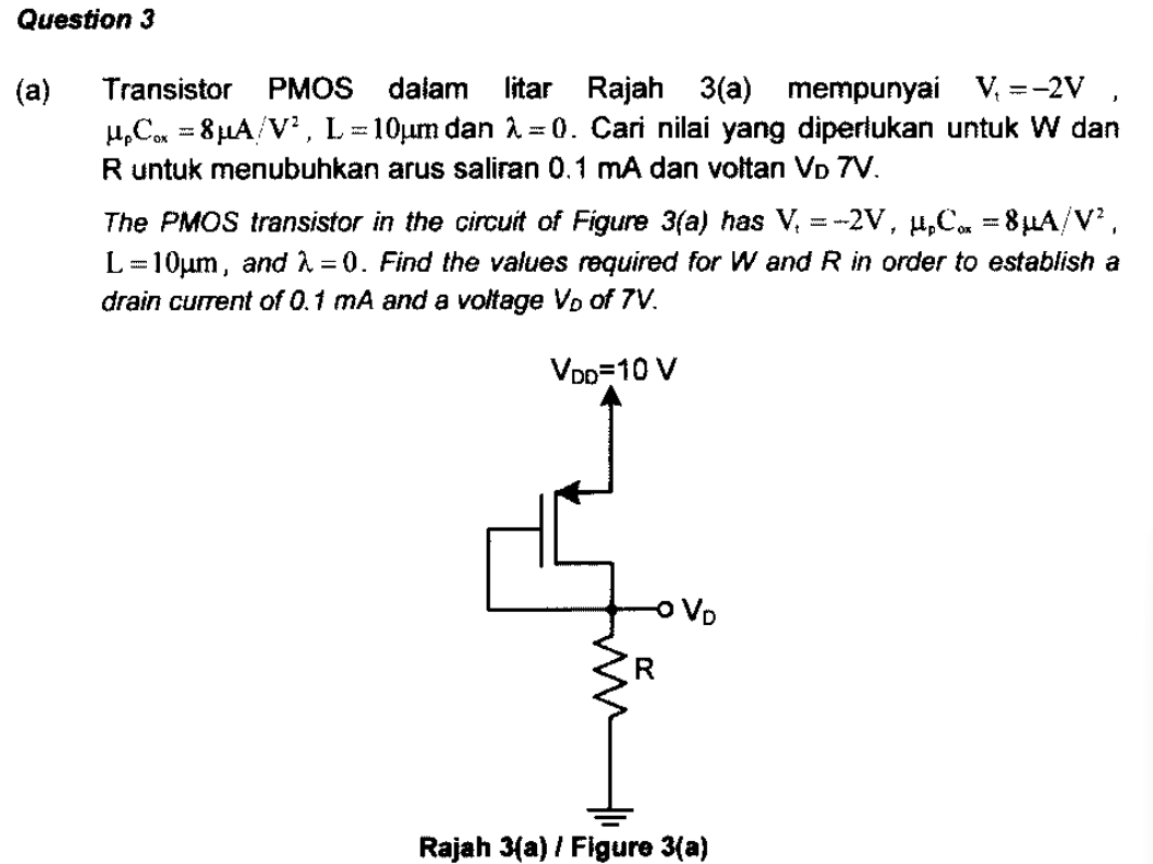 Solved Transistor PMOS dalam litar Rajah 3(a) mempunyai | Chegg.com