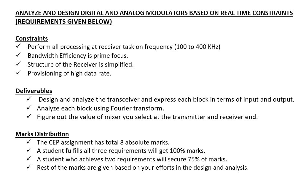 ANALYZE AND DESIGN DIGITAL AND ANALOG MODULATORS | Chegg.com