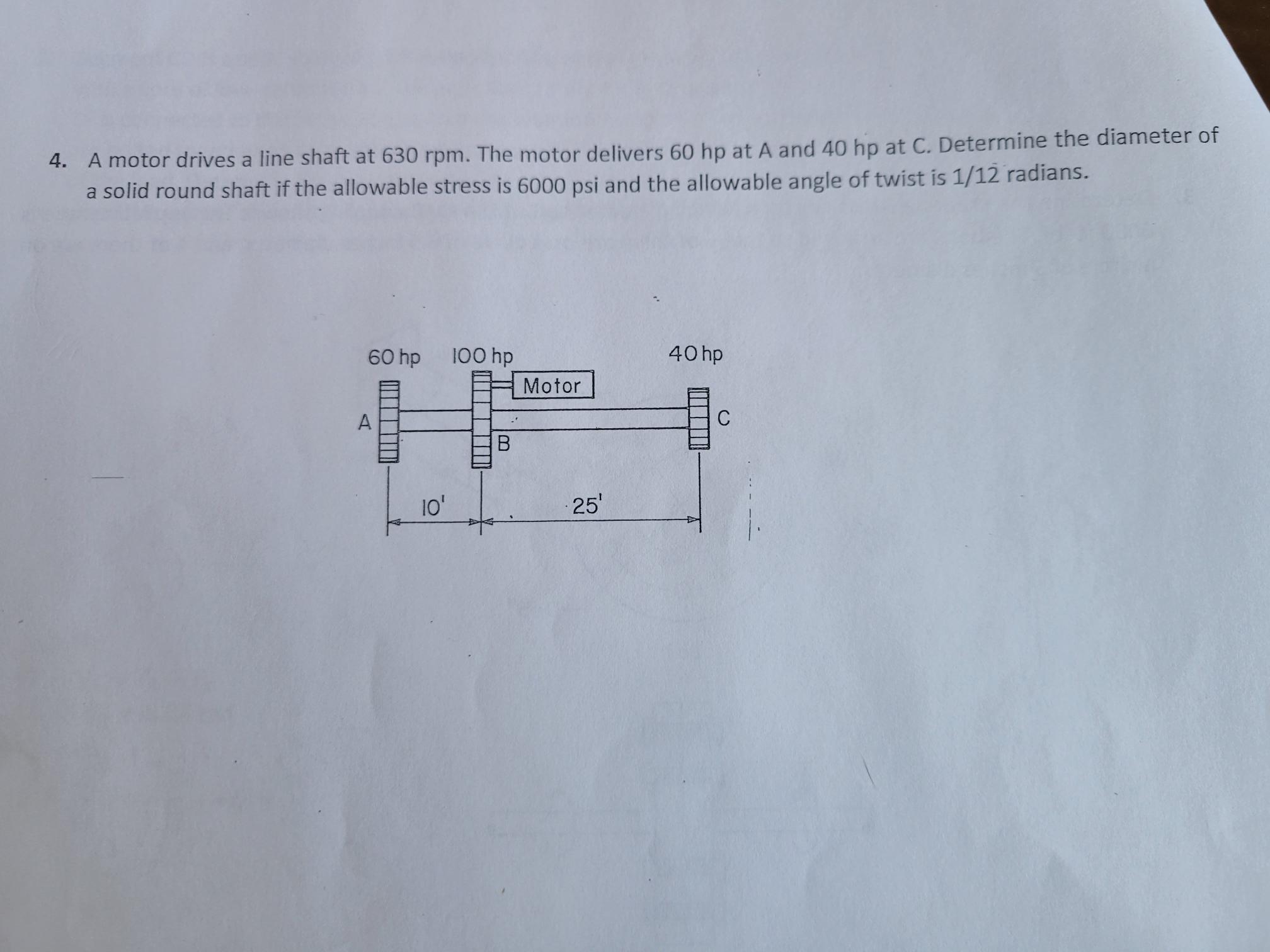 4. A motor drives a line shaft at 630rpm. The motor | Chegg.com