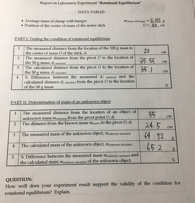 Report on Laboratory Experiment "Rotational | Chegg.com