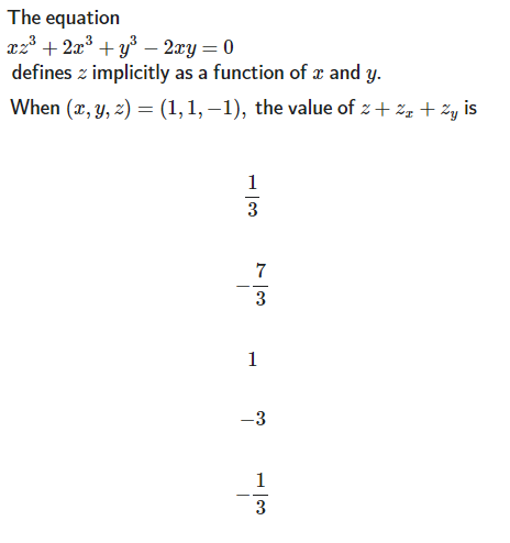 Solved The equation xz3+2x3+y3−2xy=0 defines z implicitly as | Chegg.com