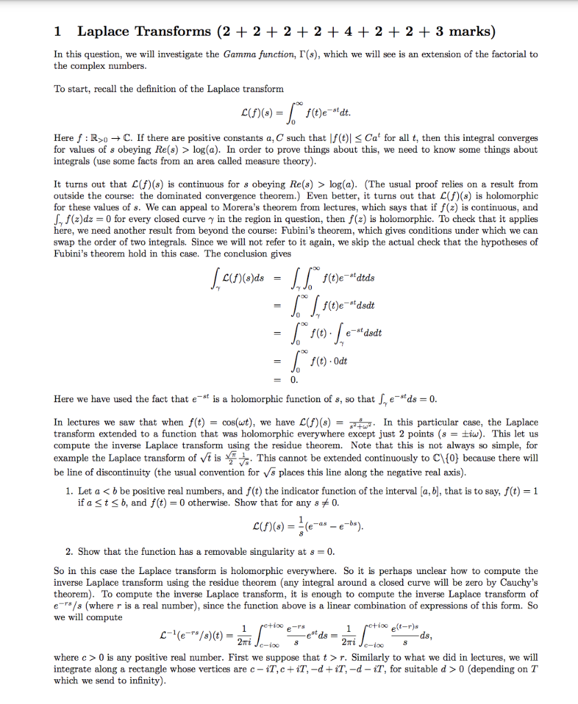Solved 1 Laplace Transforms (2 + 2 + 2 + 2 + 4 + 2 + 2 + 3 | Chegg.com