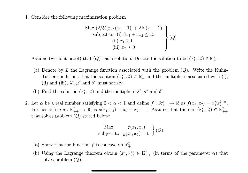1. Consider the following maximization problem Max | Chegg.com