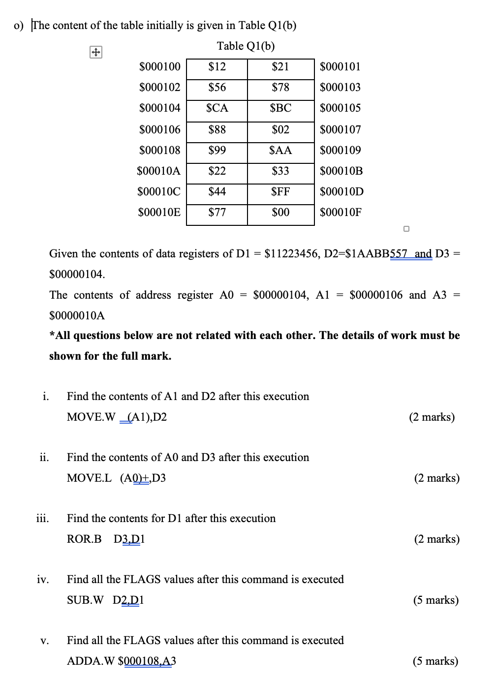 o) The content of the table initially is given in | Chegg.com