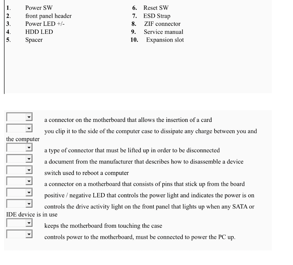 Solved 1. 2. 3. 4. 5. Power SW front panel header Power LED | Chegg.com