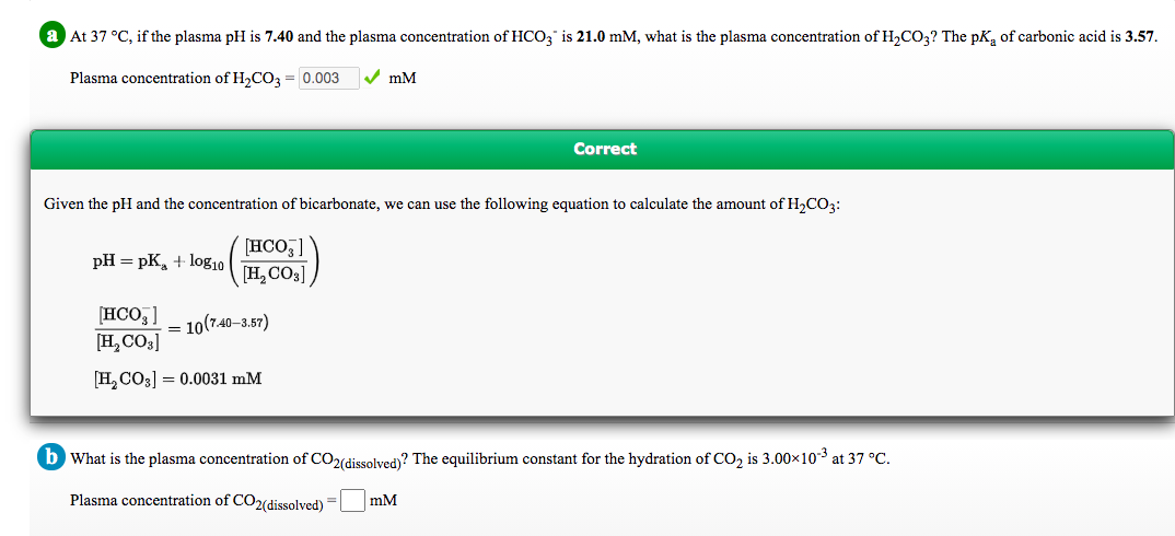 a At 37 °C, if the plasma pH is 7.40 and the plasma | Chegg.com