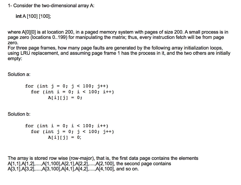 1- Consider the two-dimensional array A: int A [100] | Chegg.com