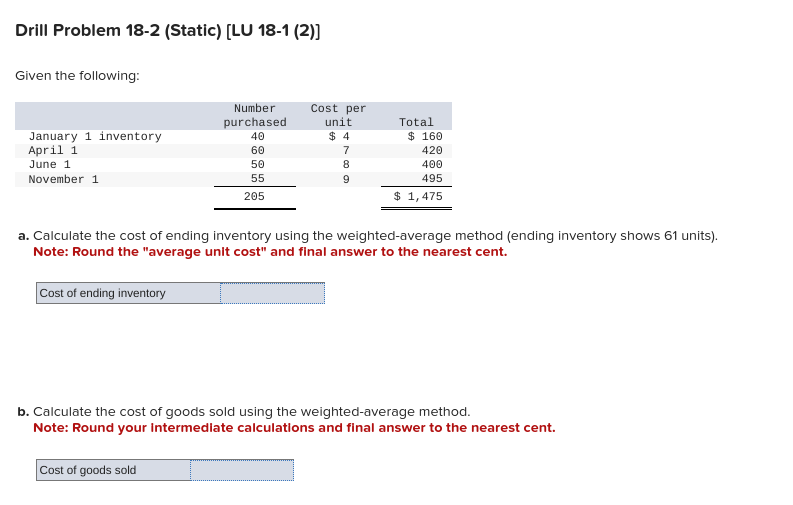 Solved Drill Problem 18-2 (Static) [LU 18-1 (2)] Given the | Chegg.com